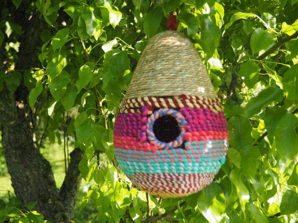Munja And Reclaimed Sari Fabric Bird Nester - Jardinopia Ltd