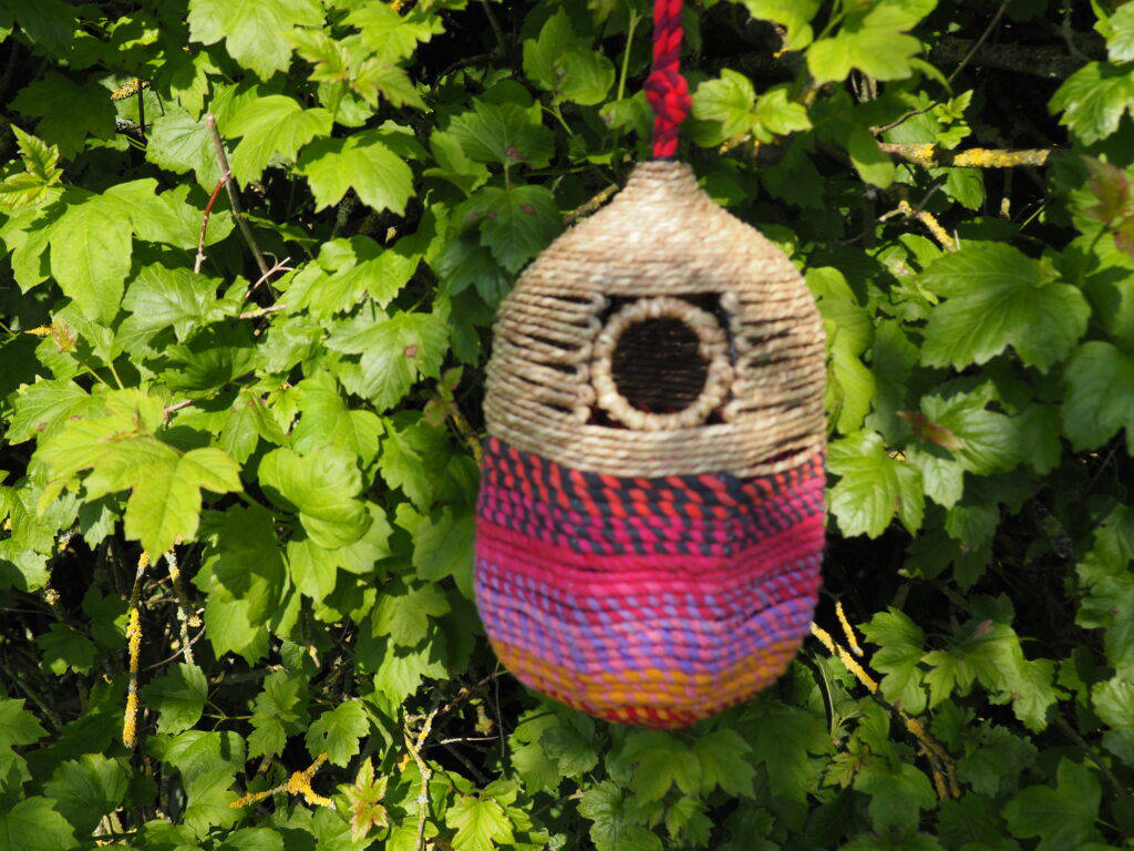 Munja And Reclaimed Sari Fabric Bird Nester - Jardinopia Ltd