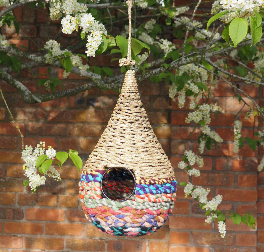 Munja And Reclaimed Sari Fabric Bird Nester - Jardinopia Ltd