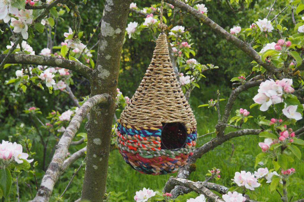 Munja And Reclaimed Sari Fabric Bird Nester - Jardinopia Ltd