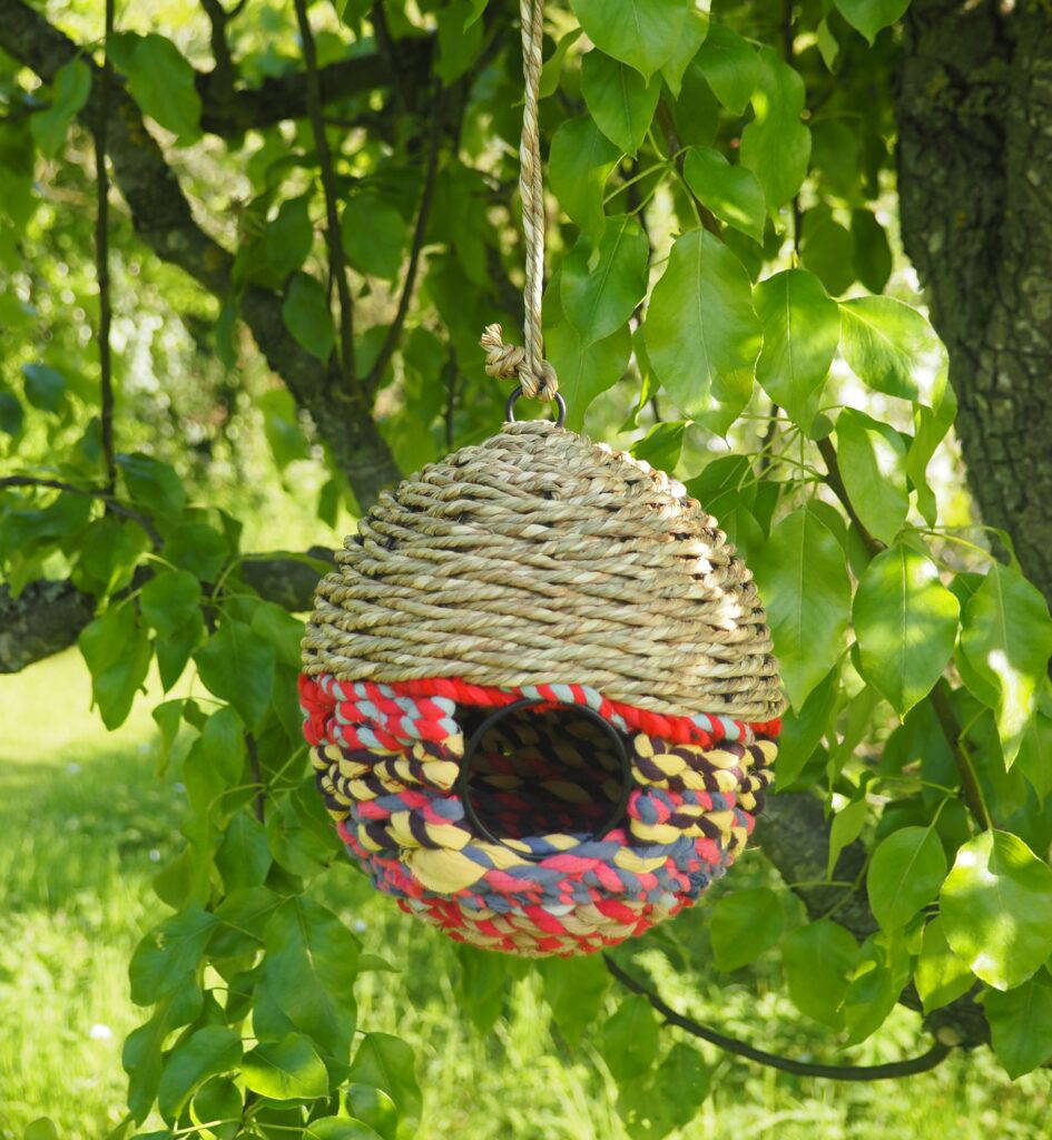 Munja And Reclaimed Sari Fabric Bird Nester - Jardinopia Ltd