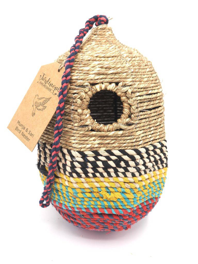 Munja And Reclaimed Sari Fabric Bird Nester - Jardinopia Ltd