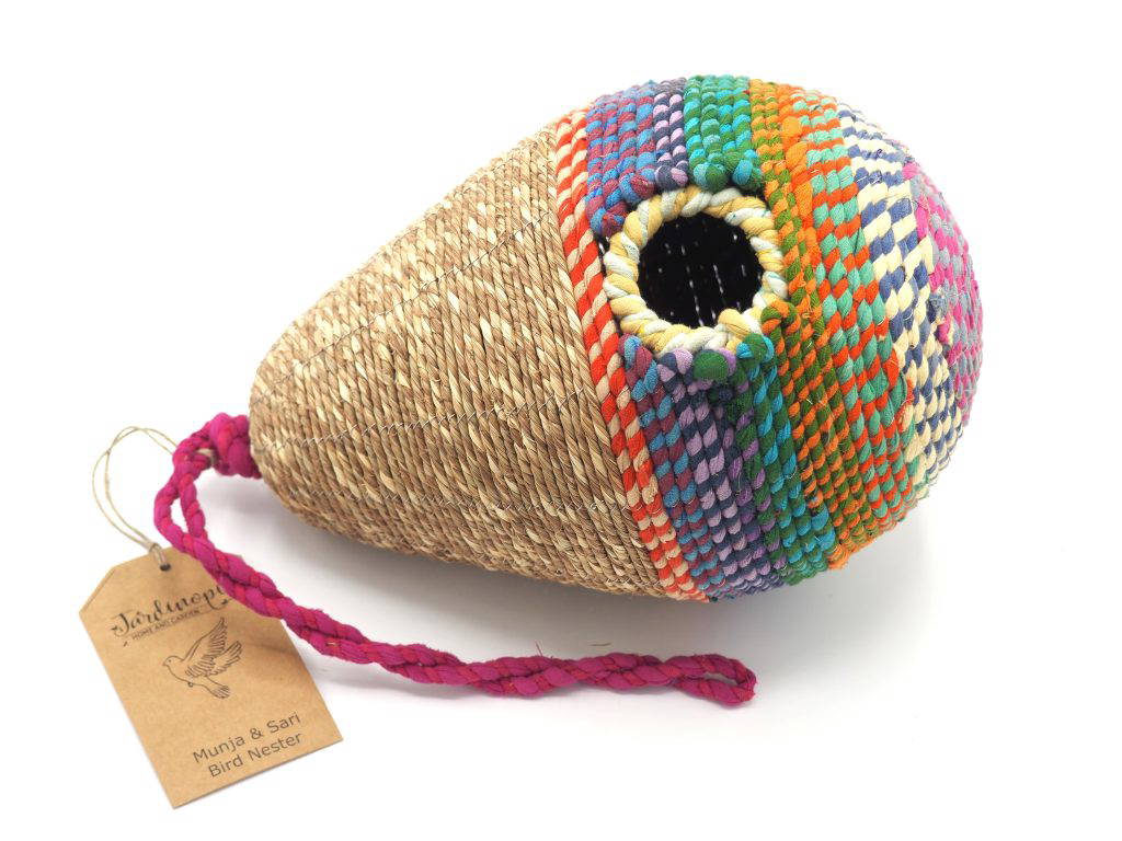 Munja And Reclaimed Sari Fabric Bird Nester - Jardinopia Ltd