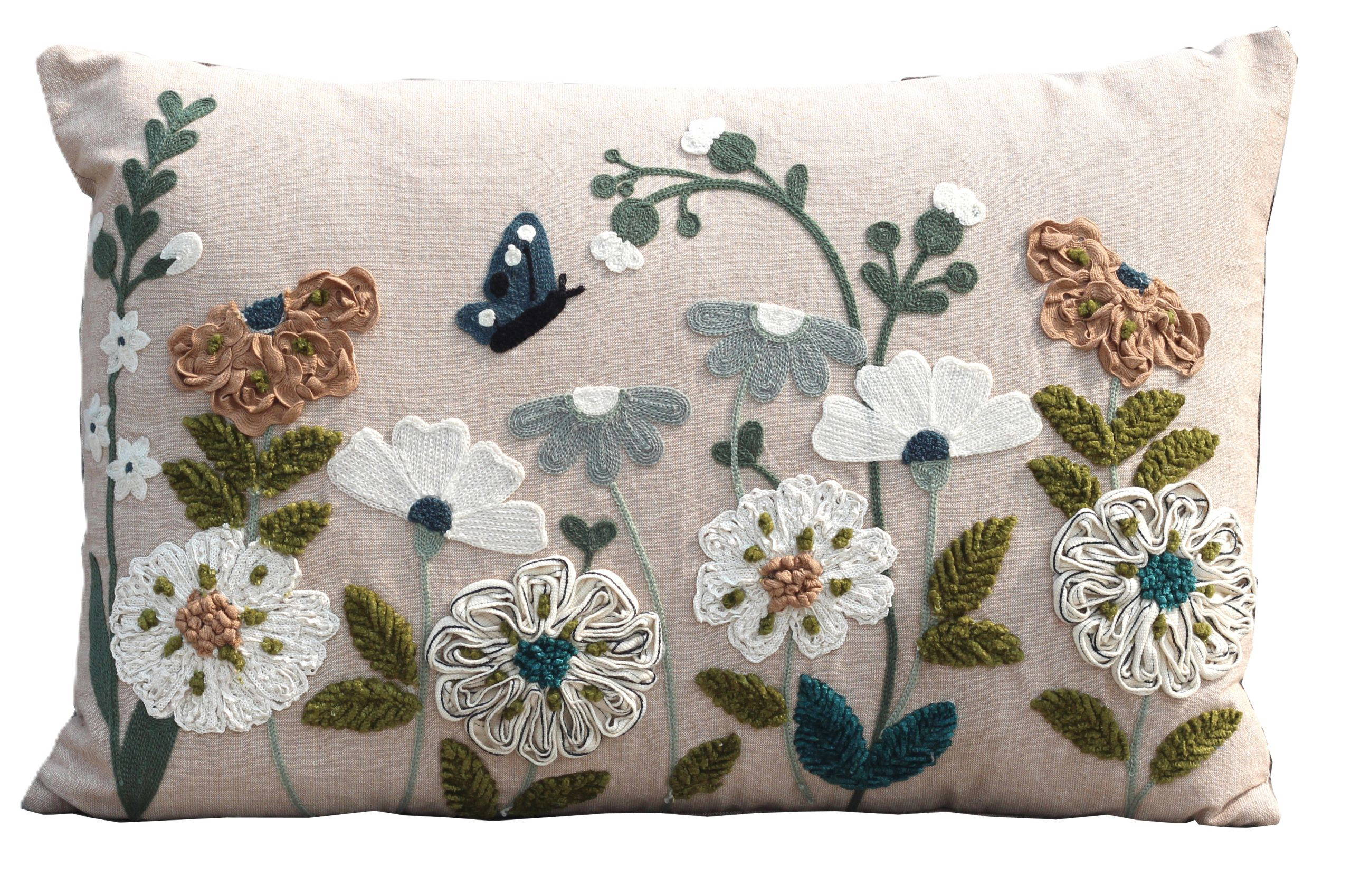 Hand Embroidered Cushion Cover With Poly Fiber Filler - Jardinopia Ltd