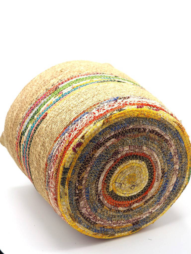 Munja And Reclaimed Fabric Eco Plant Pot Cover With Handles - Large ...