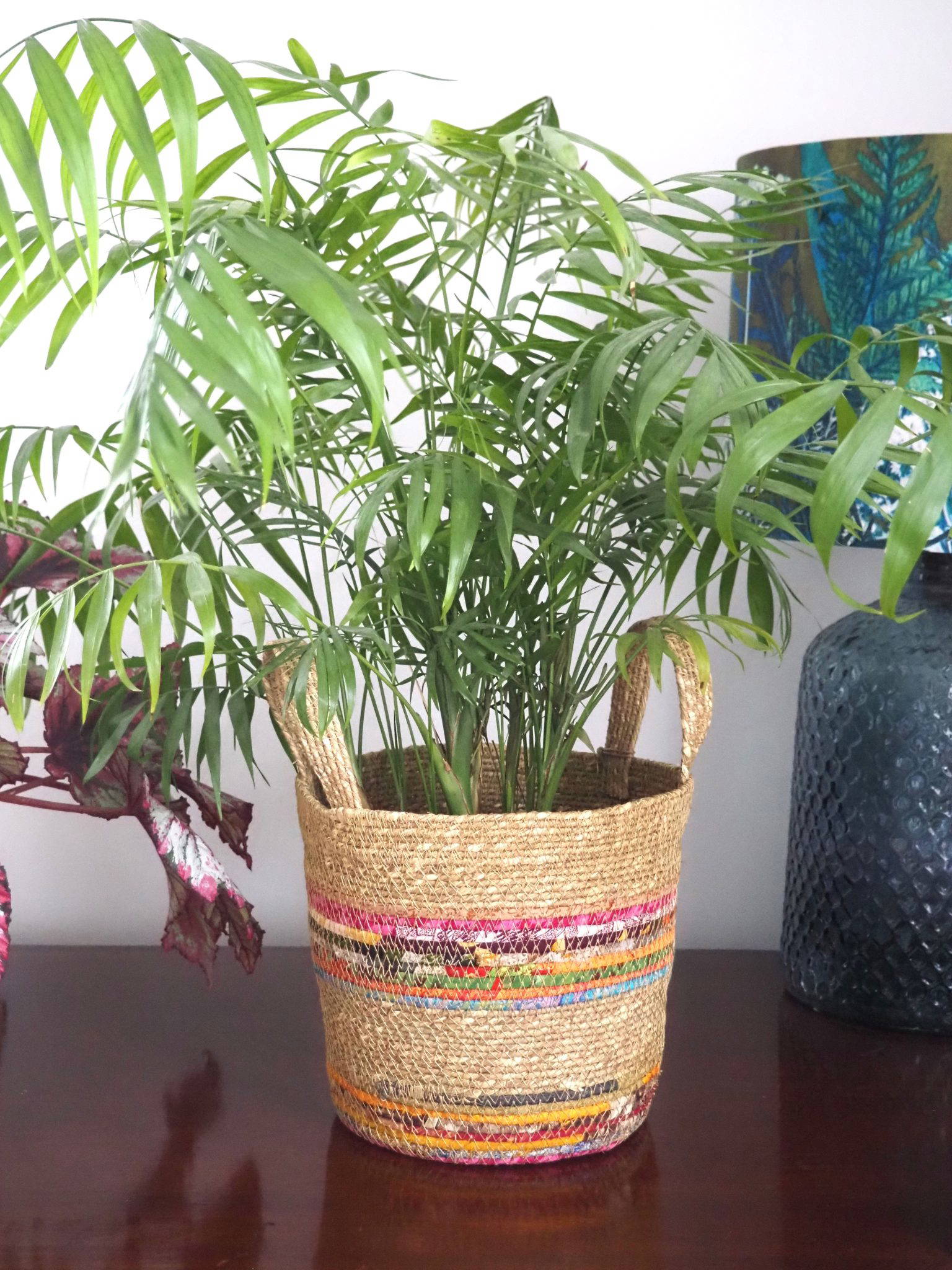 Munja And Reclaimed Fabric Eco Plant Pot Cover With Handles - Large ...