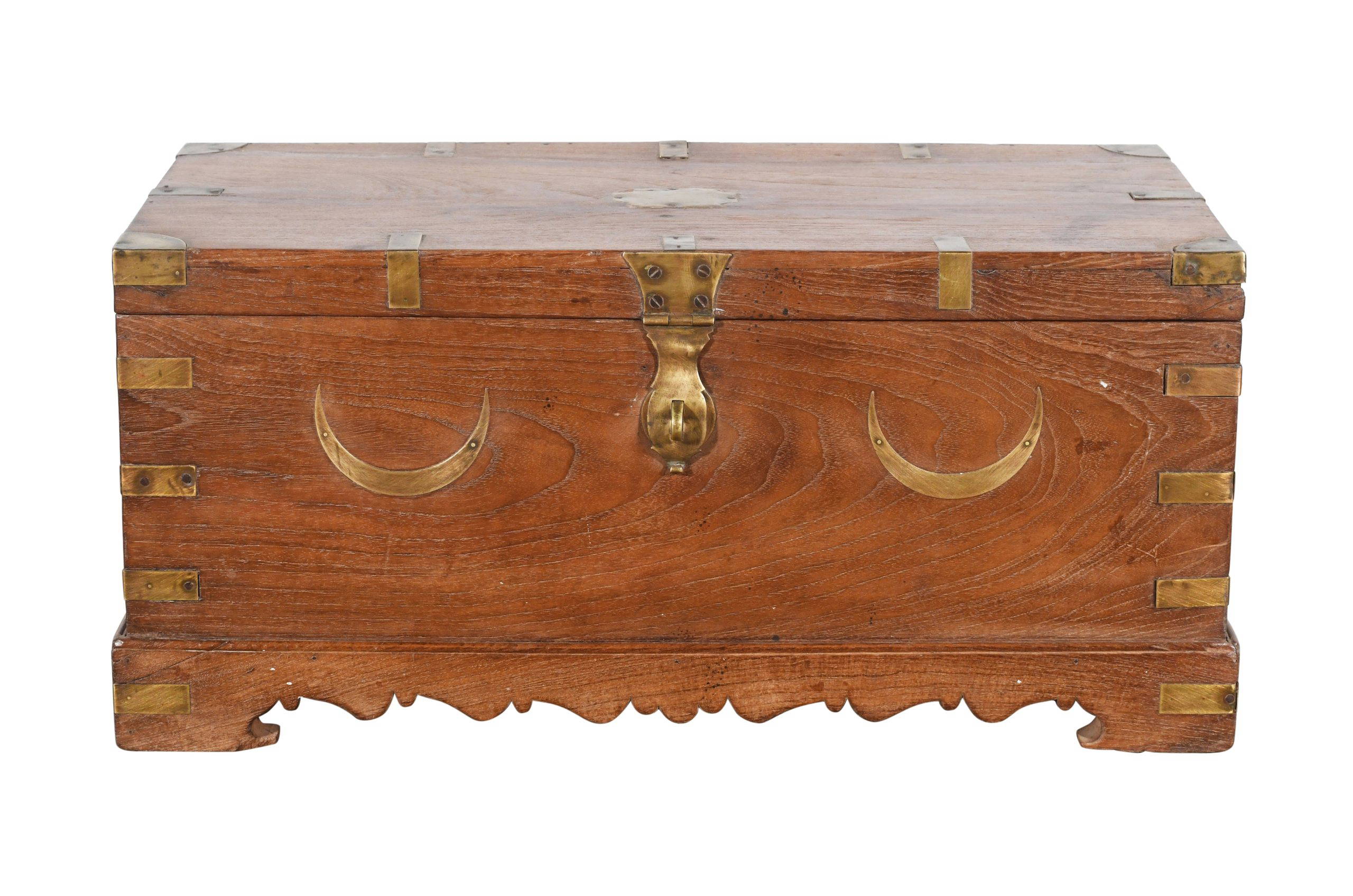 Antique Indian Teak Wood And Brass Travel Chest Or Trunk - Jardinopia Ltd