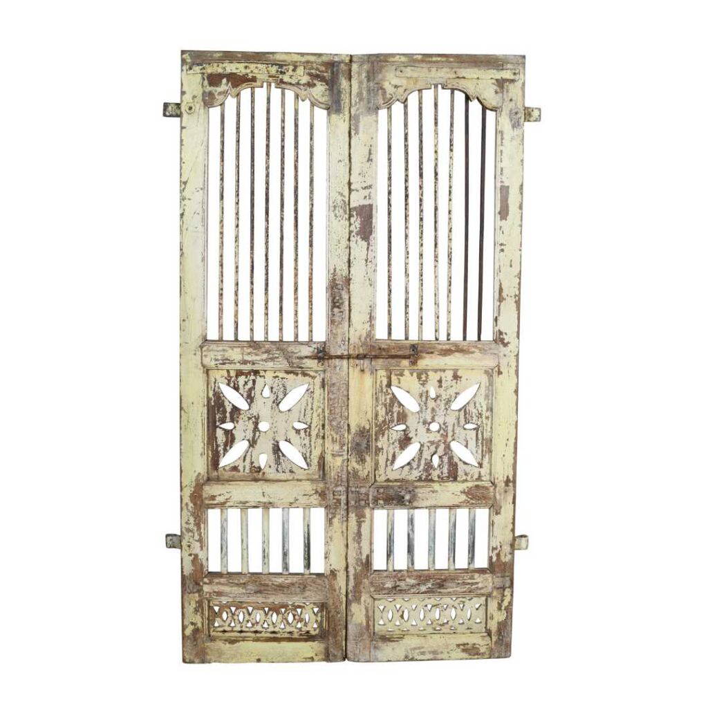 Antique Indian Painted Teak Wood Jali Door Garden Gate Pair – 19th ...