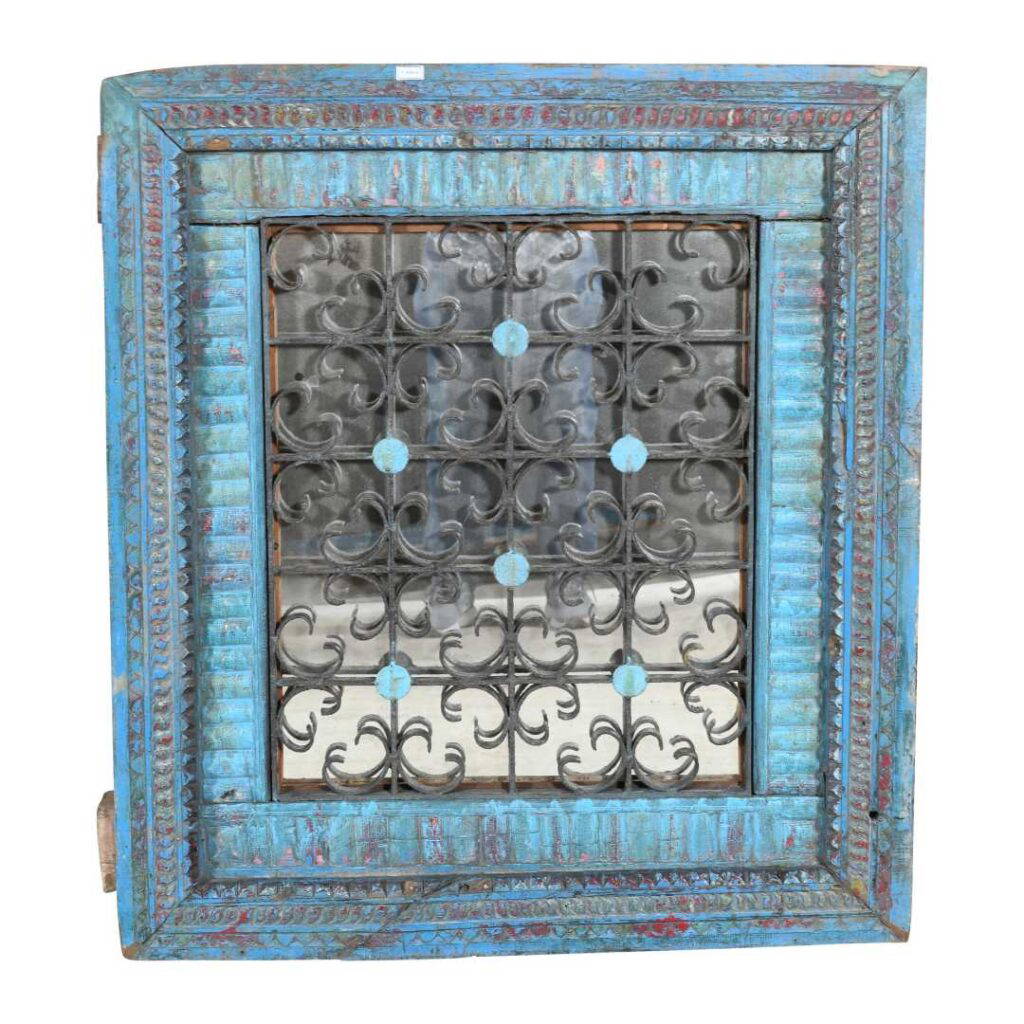 antique azure blue indian jali window mirror - Jardinopia Ltd