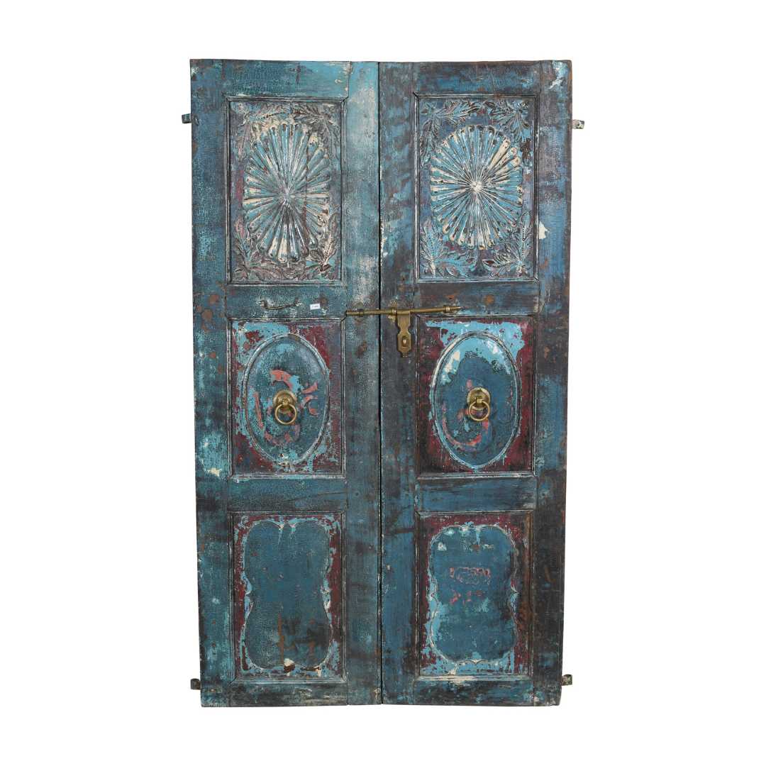 Antique Turquoise & Rustic Teak Indian Doors – 1880s Gujarat Pair ...