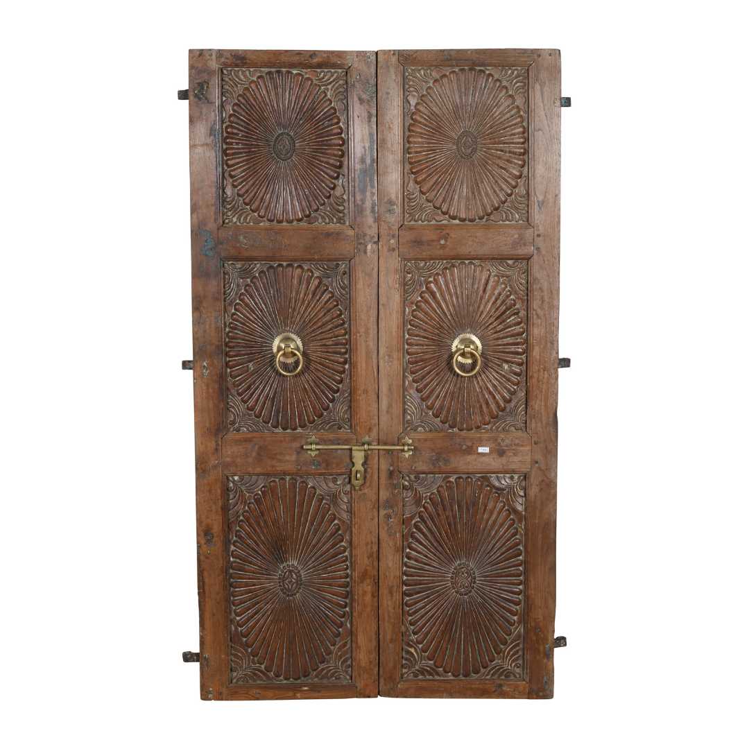 Antique Sunburst Indian Teak Doors - Jardinopia Ltd